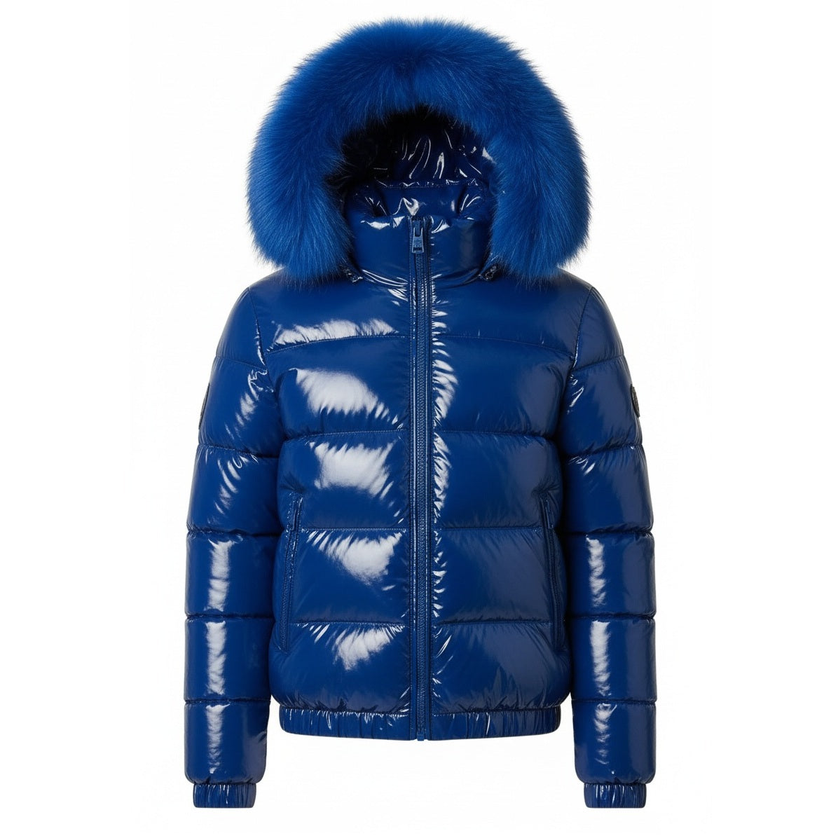 Wholesale Adult Shiny Bubble Jacket with Fur Hood in Royal Blue | Free ...