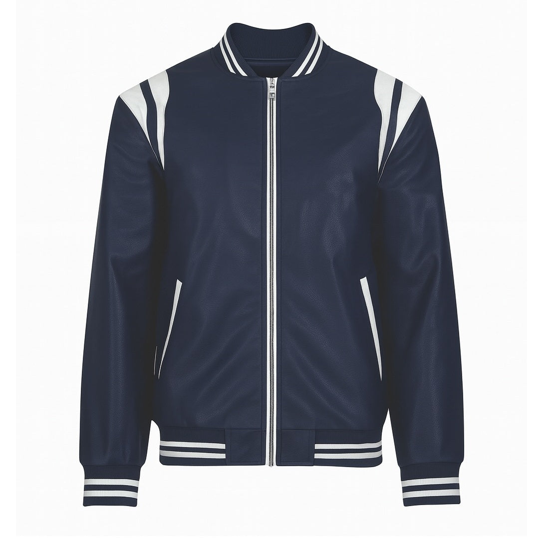 Wholesale Adult Faux Leather Varsity Jacket Navy | Sold in Bulk Packs ...